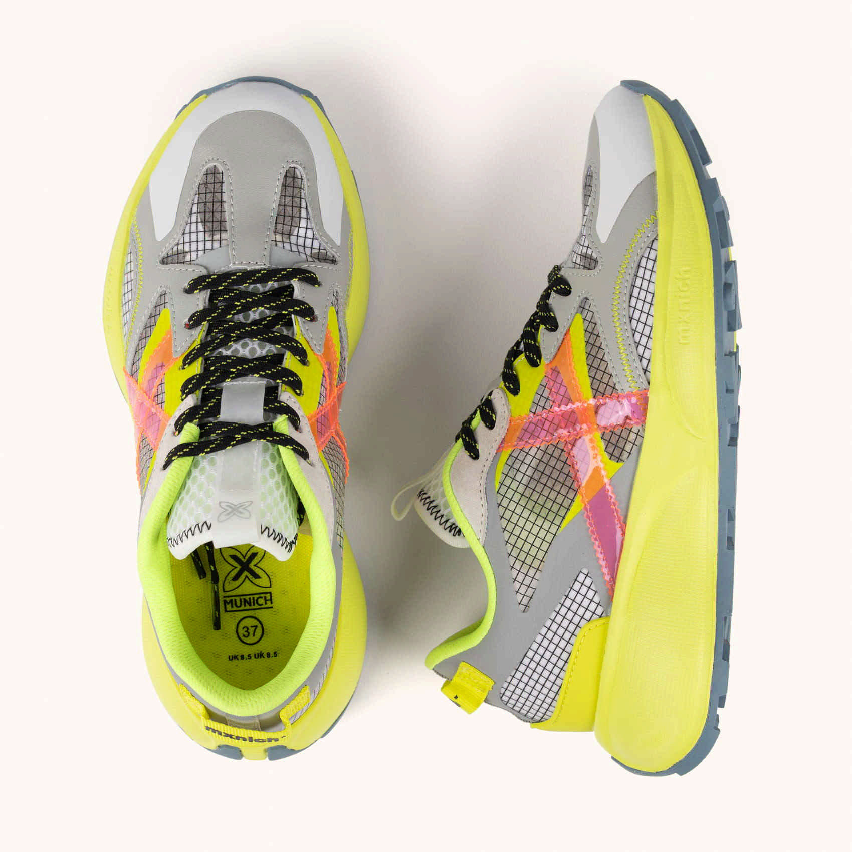 Sneakers Retro Running Gris y Amarillo Flúor | MUNICH TRAINNER 07